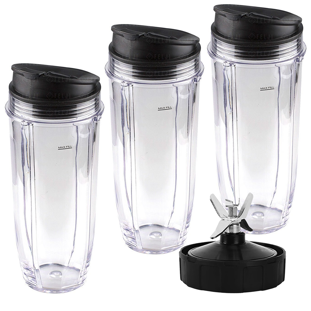 3 NUTRI NINJA JUMBO MULTI-SERVE 32 OZ CUPS WITH SIP AND SEAL LIDS AND ...